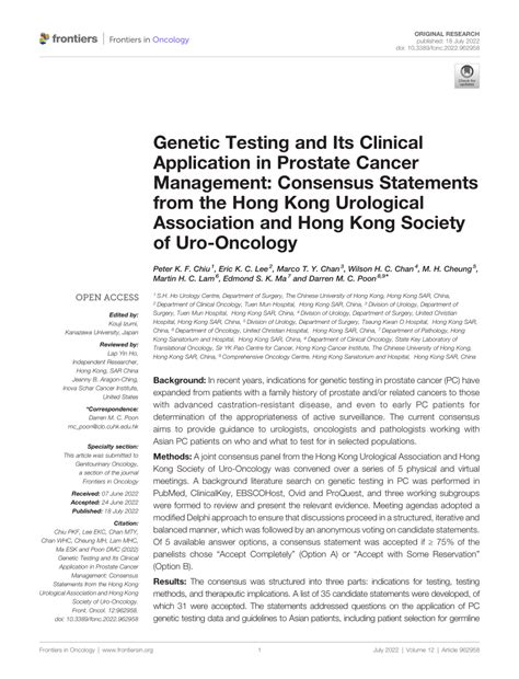 Pdf Genetic Testing And Its Clinical Application In Prostate Cancer