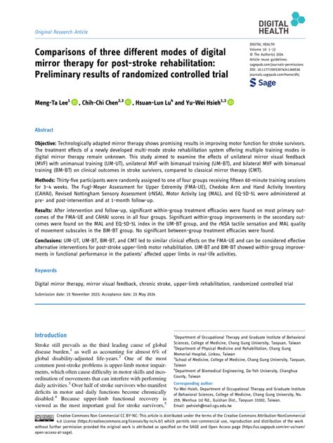 Pdf Comparisons Of Three Different Modes Of Digital Mirror Therapy For Post Stroke