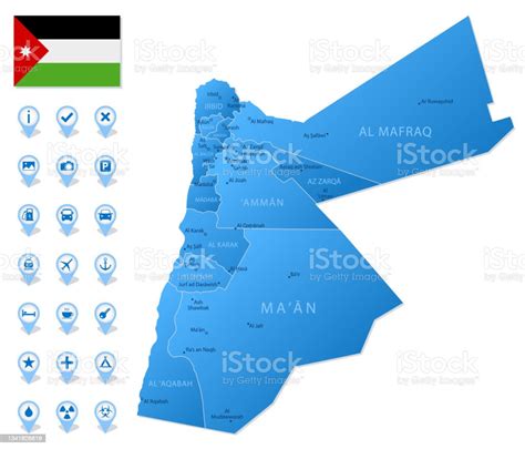 Carte Bleue Des Divisions Administratives De La Jordanie Avec Des