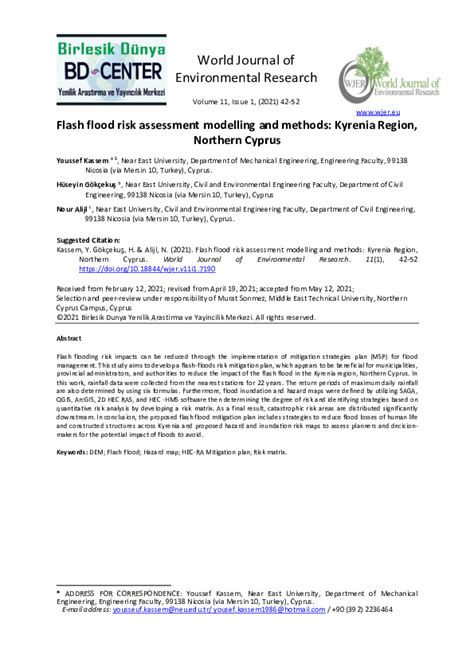 Pdf Flash Flood Risk Assessment Modelling And Methods Kyrenia Region