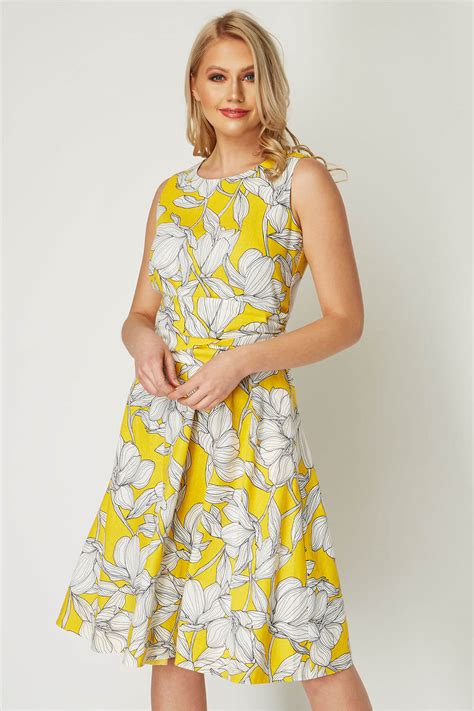 Floral Tie Waist Dress In Yellow Roman Originals Uk