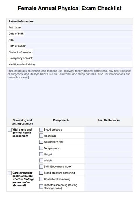 Annual Physical Exam Template Example Free PDF Download