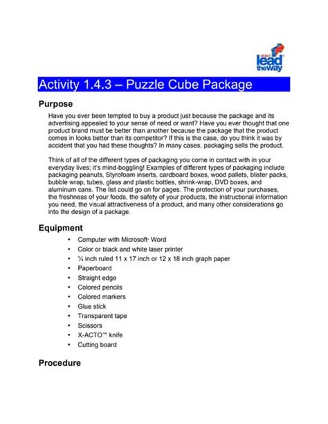Puzzle Cube Package Activity Pdf