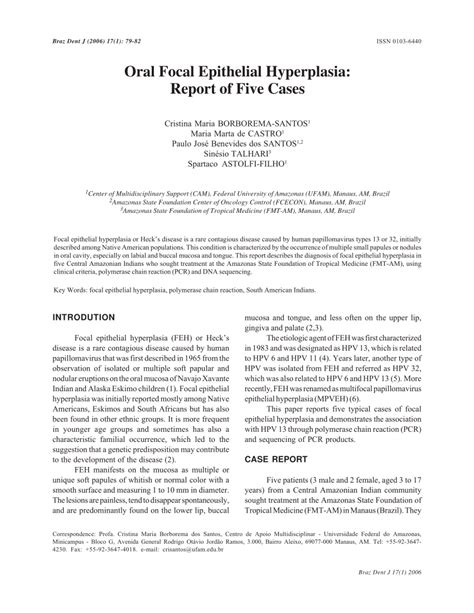 Pdf Oral Focal Epithelial Hyperplasia Report Of Five Cases