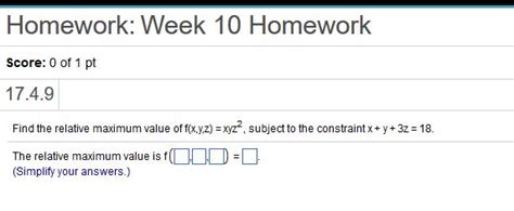 Solved Find The Relative Maximum Value F X Y Z Xyz 2