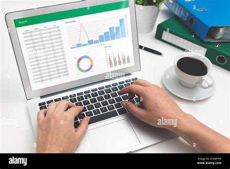 Analyst Uses Spreadsheet For Calculations Workplace Closeup Stock