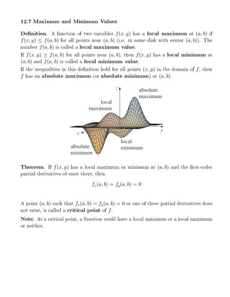 Maximum And Minimum Values Multivariable Calculus