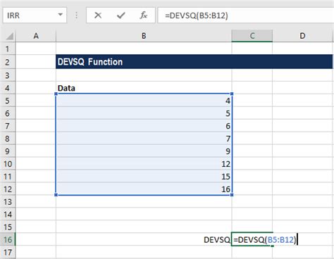 DEVSQ Function Sum Of The Squared Deviations In Excel