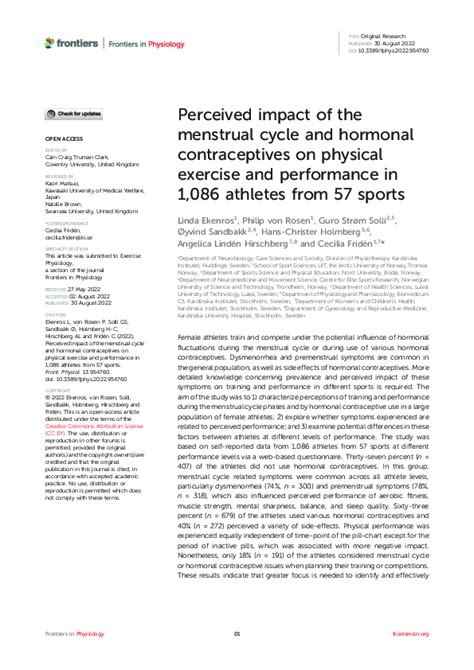 Pdf Perceived Impact Of The Menstrual Cycle And Hormonal