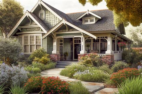 Stylish Craftsman Style House With Lush Landscaping Generative Ai