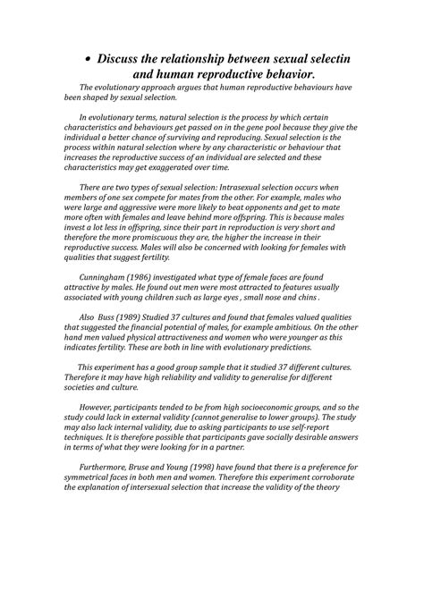 Psychology Relationship Between Sexual Selectin And Human Reproductive Behavior The