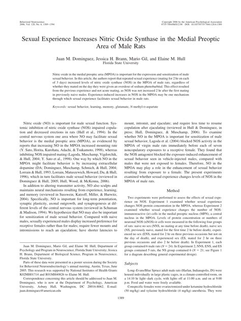 Pdf Sexual Experience Increases Nitric Oxide Synthase In The Medial