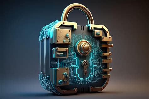Premium Ai Image Super Technological Padlock With Blue Circuits Data