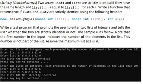 Solved Strictly Identical Arrays Two Arrays List1 And Chegg