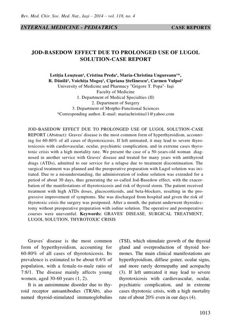 Pdf Jod Basedow Effect Due To Prolonged Use Of Lugol Solution Case Report