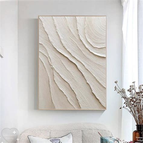 Große Beige Abstrakte Wellengemälde Beige D Textur Gemälde Auf Leinwand Creme Weiß Gips Wand