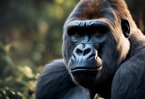 Hair Bush Face Ape Fur Huge Male Gorilla Zoo Big King Stock