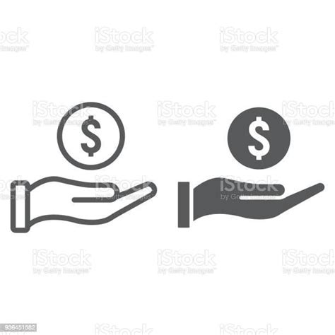 동전 손에 선 및 문자 모양 아이콘 전자 상거래 및 마케팅 저축 벡터 그래픽 흰색 배경 Eps 10에 선형 패턴 개념에 대한 스톡 벡터 아트 및 기타 이미지 Istock