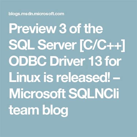 Preview Of Sql Server Odbc Driver For Linux