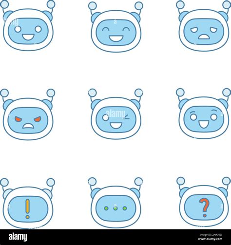 Robot Emojis Color Icons Set Chatbot Emoticons Chat Bot Smileys Artificial Intelligence