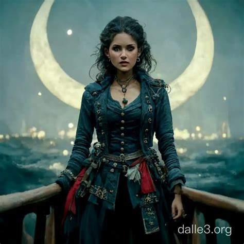 Fierce Female Pirate Stands Alone On Moonlit Ship Deck Dalle3 Ai