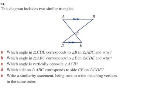 This Diagram Includes Two Similar Triangles A Which Angle In C D E