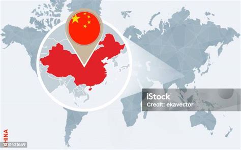 확대 중국과 추상 적색 세계지도 기에 대한 스톡 벡터 아트 및 기타 이미지 기 중국 방향 Istock