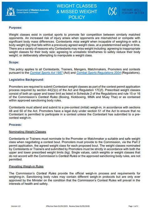Weight Classes And Missed Weight Policy