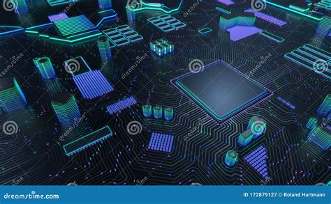 Cpu Computer Chip On Futuristic Circuit Board Stock Illustration Illustration Of Board Glow