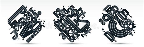 Abstract Geometric Composition Vector Designs Set Black And White Abstraction Isolated On White