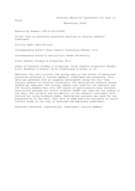 Pdf Data On Perceived Excessive Workload On Faculty Members Commitment