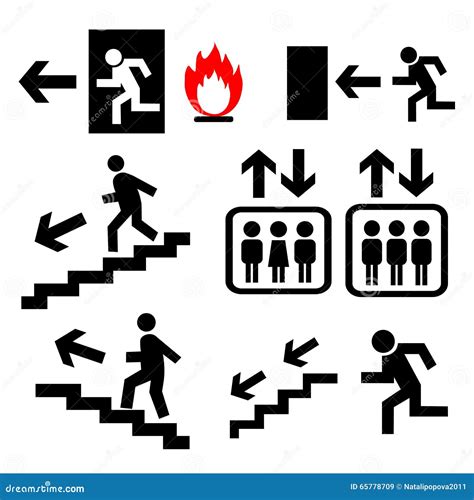 Vector Emergency Exit Signs Set Stock Vector Illustration Of Icon