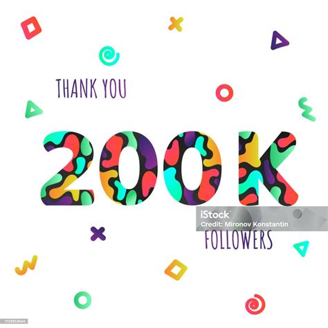 감사 합니다 20만 팔로 워 숫자 엽서 축 하 그라데이션 평면 스타일 200k 감사 이미지 벡터 일러스트 레이 션 고립 된 흰색 배경 인터넷 미디어 및 소셜 네트워크를 위한