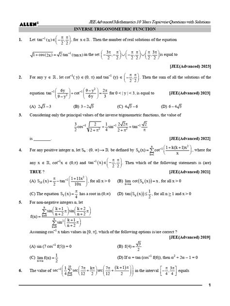 Inverse Trigonometric Function Pdf Trigonometric Functions Function Mathematics