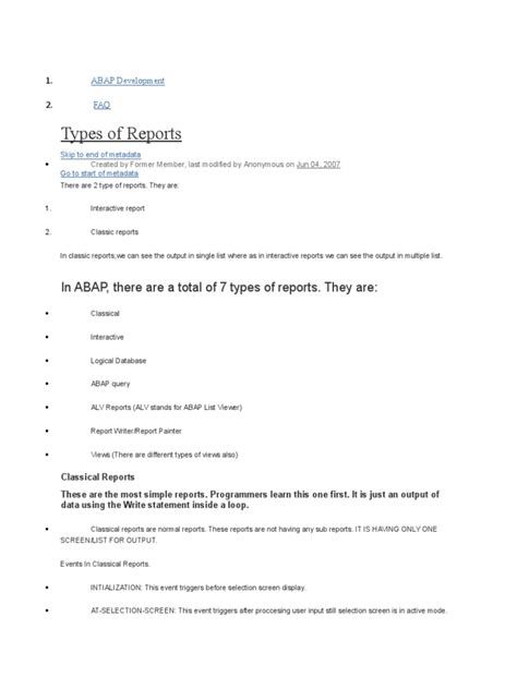 types of reports in abap there are a total of 7 types of reports