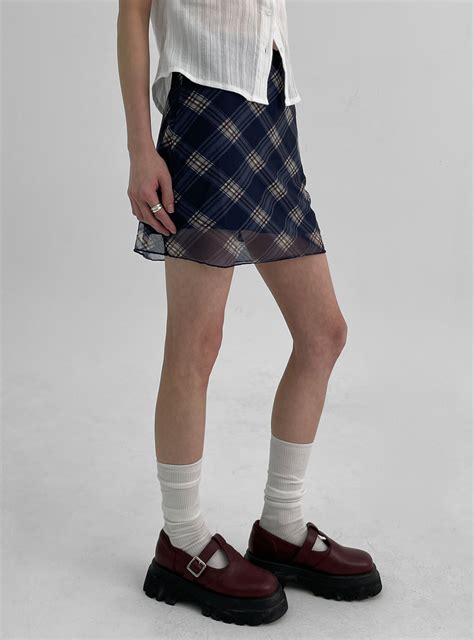 1천장판매 레일레 체크 쉬폰 미니스커트 에이블리