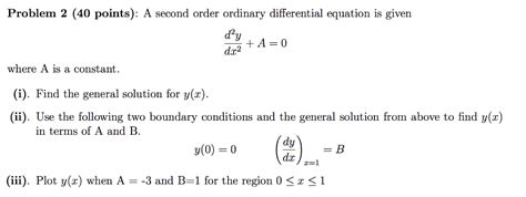 Solved A Second Order Ordinary Differential Equation Is