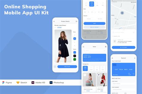 在线购物移动应用app Ui Kit Fig Sketch Psd Xd 云瑞设计