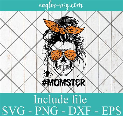 Momster Halloween Skull Svg Mom Messy Hair Bun Monster Svg Png Cricut