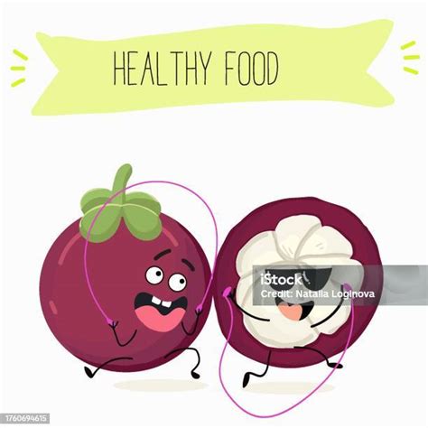 벡터 만화 캐릭터 망고스틴 재미 야채 과일 신선한 수확 이국적인 유기농 채식 제품 어린이 생일 가격표 스티커 가격표에 대한 스톡 벡터 아트 및 기타 이미지 Istock