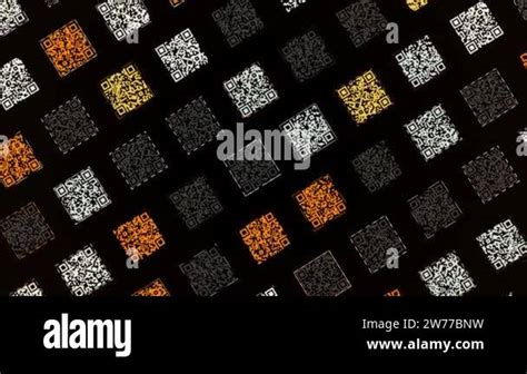 Technological Background With Parallel Rows Of Orange Yellow White And Black Square Shaped Qr