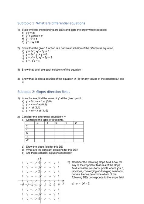 Qq Diff Eqns Quick Quiz Questions For Differential Equations Topic