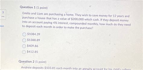 Solved Question 1 1 ﻿pointemilia And Liam Are Purchasing A
