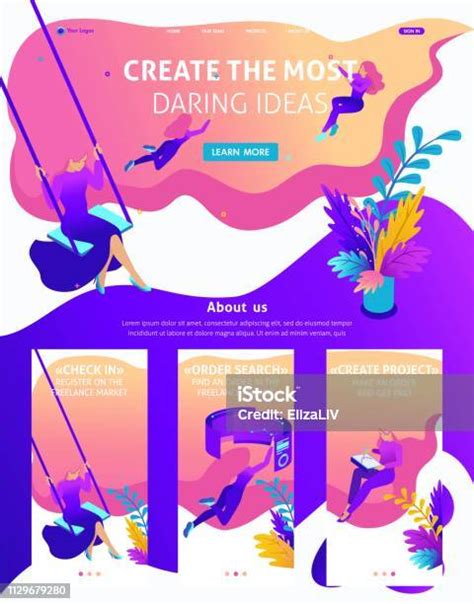 아이소메트릭 웹사이트 템플릿 방문 페이지 만들기에 대 한 하 고 드로잉에서 가장 대담한 아이디어를 구현 적응형 3d 개발에 대한 스톡 벡터 아트 및 기타 이미지 Istock