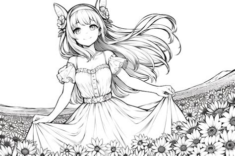 Un Dibujo De Una Niña Con Orejas De Gato Y Un Vestido Con Un Patrón De
