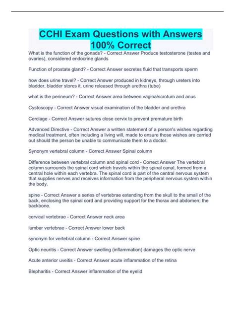 Cchi Exam Questions With Answers 100 Correct Cchi Stuvia Us