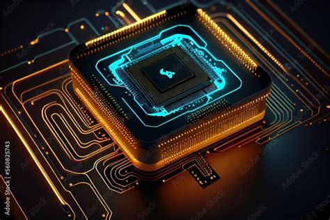 Microchip Or Microprocessor Hardware Engineering Futuristic Microchip Processor With Lights On