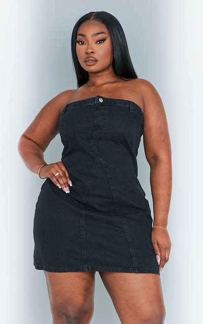 Denim Bandeau Dress Prettylittlething