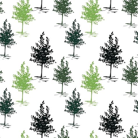 Premium Vector Trees Sketch Background Seamless Vector Pattern Hand Painted Green Trees On A