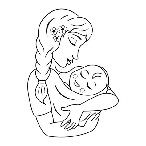 Joven Mam Con Beb Para Colorear P Gina Vector Premium